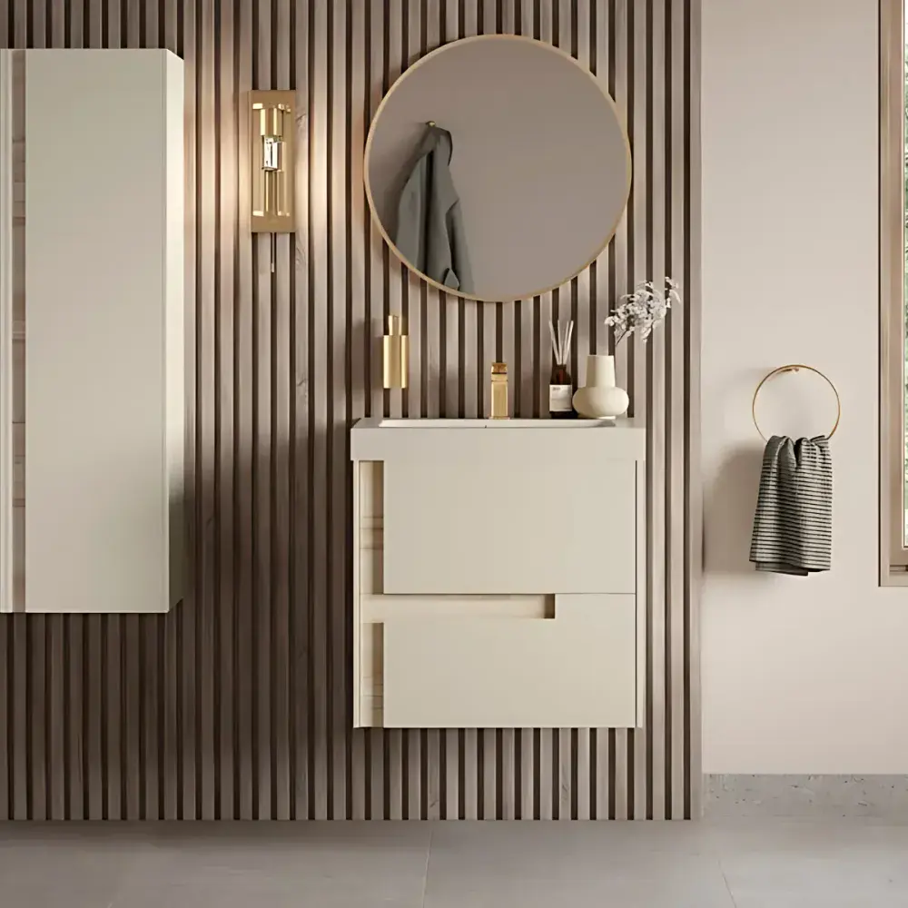 Form 605mm 2 Drawer Wall Hung Basin Unit Matt Cotton and Oak