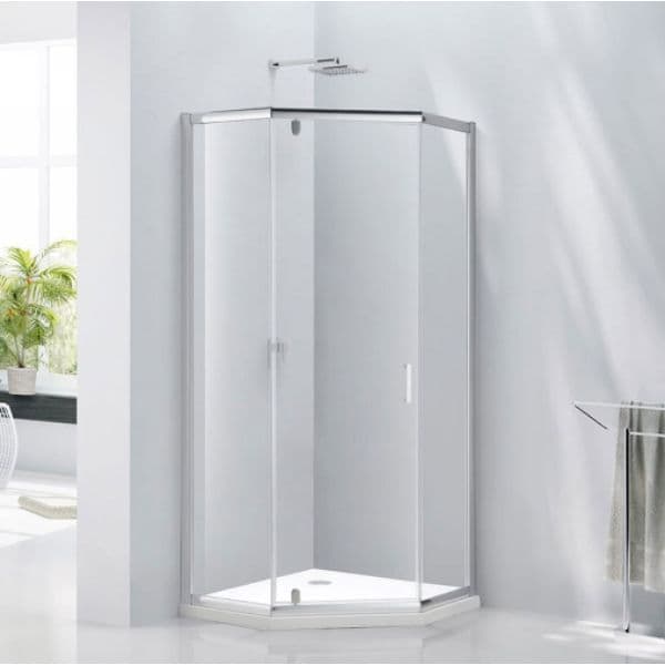 Frontline Aquaglass Purity Hinged Door Pentagonal Enclosure - Chrome ...