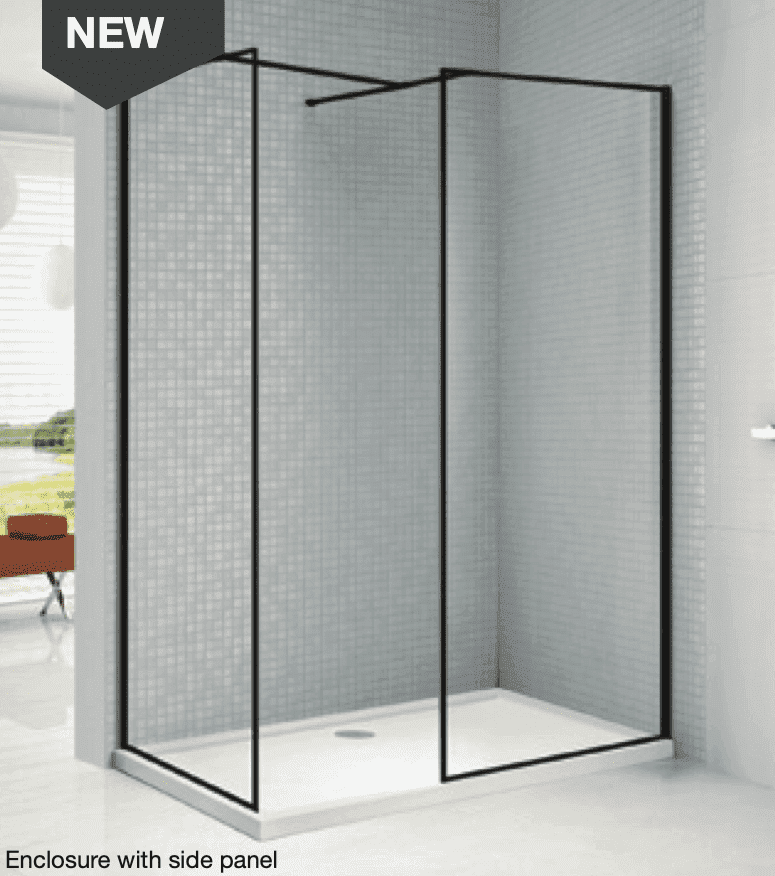 Frontline Aquaglass Velar Black Clear Walk In Shower Panel
