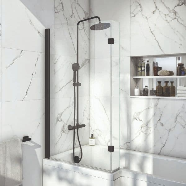 Frontline Blok L-Shape Square Shower Bath Pack with Black Screen & Panel