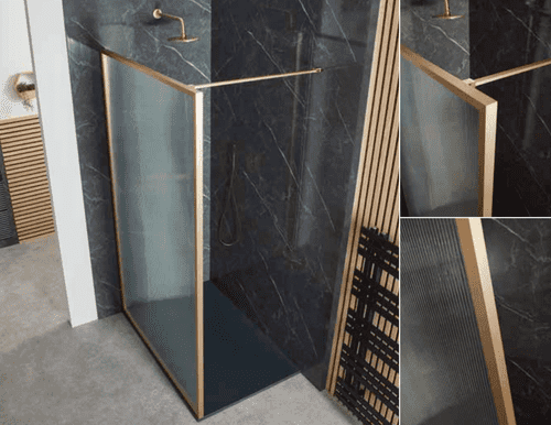 Frontline Velar Fluted Brushed Brass 1200mm Walk in Shower Screen