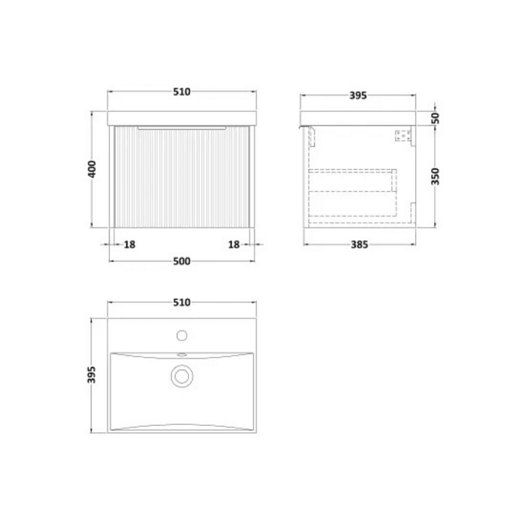 Garda 500mm Waterproof Fluted Wall Hung Vanity Unit - White