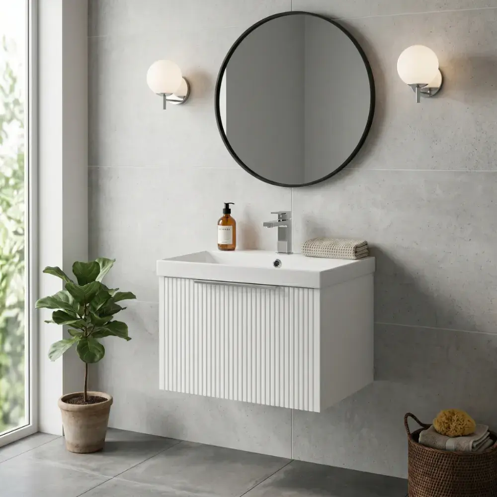 Garda 500mm Waterproof Fluted Wall Hung Vanity Unit - White