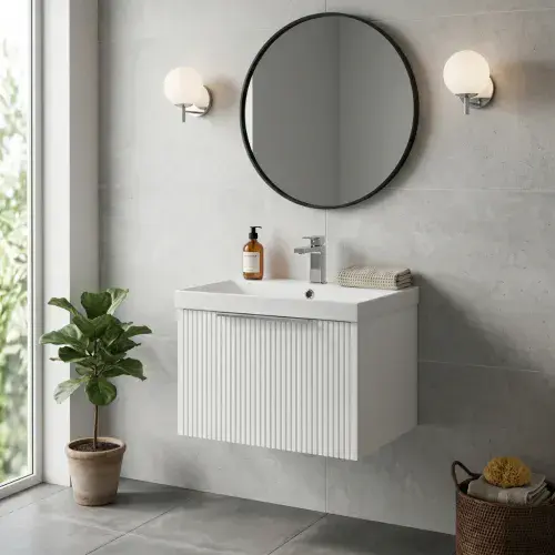 Garda 500mm Waterproof Fluted Wall Hung Vanity Unit - White