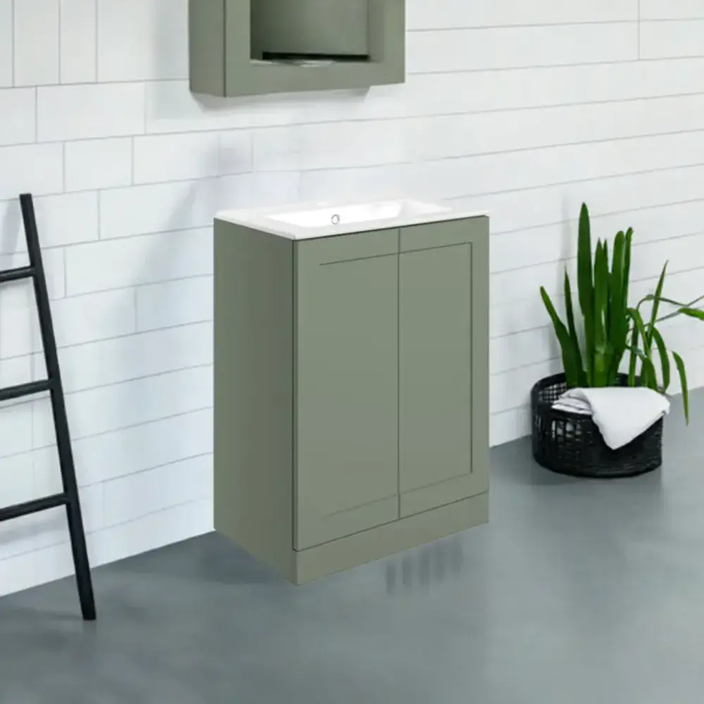 Genevieve 615mm Matt Green 2 Door Floor Standing Vanity Unit inc Basin