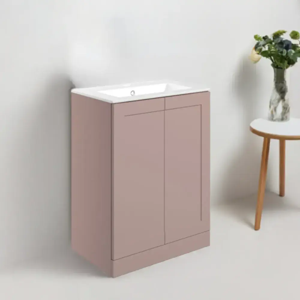 Genevieve 615mm Matt Pink 2 Door Floor Standing Vanity Unit inc Basin