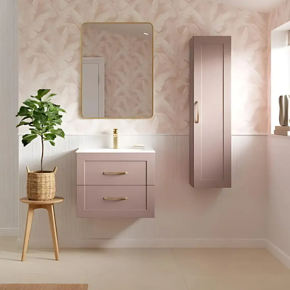 Genevieve 615mm Matt Pink 2 Drawer Wall Hung Vanity Unit inc Basin