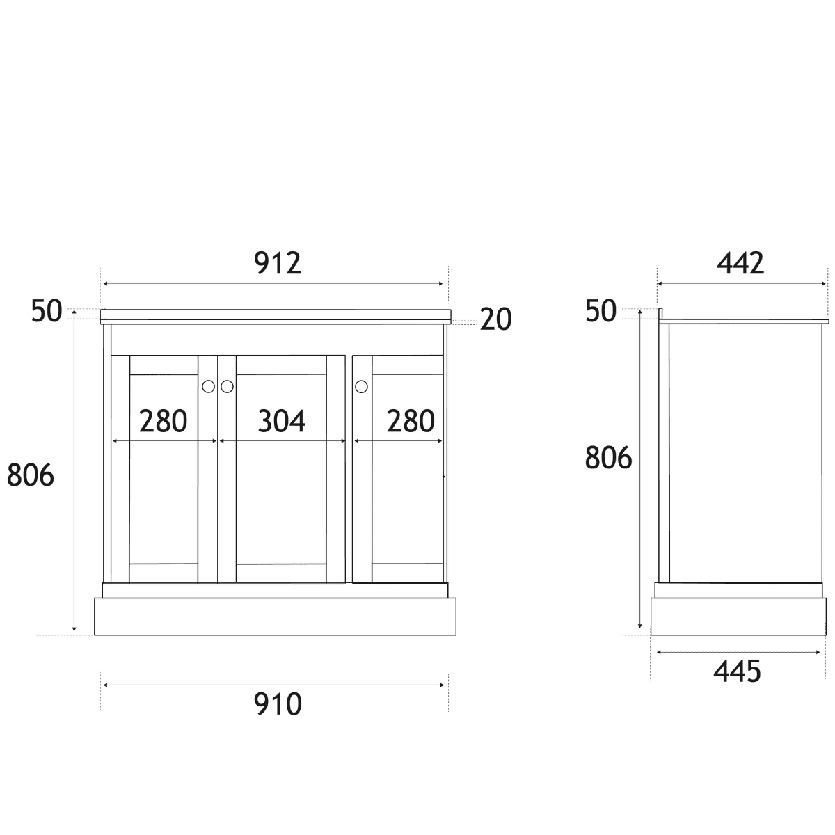 Hardwick 90CM Traditional Single Bowl Vanity Unit - Matt White