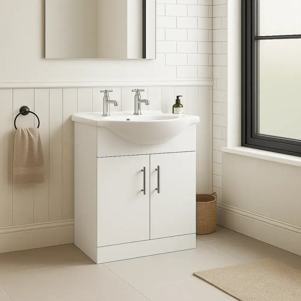 Icare Two Tap Hole Floor Standing Vanity Basin Unit, 550mm Wide ...