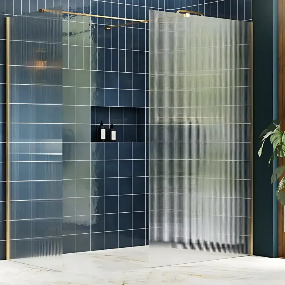 Iconplus Fluted Brushed Brass 1000mm Walk in Shower Screen Optional ...