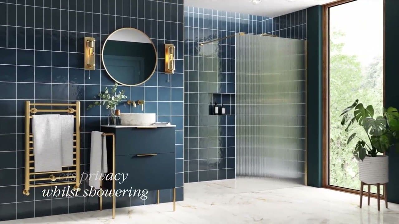 Iconplus Fluted Brushed Brass 1200mm Walk in Shower Screen Optional ...