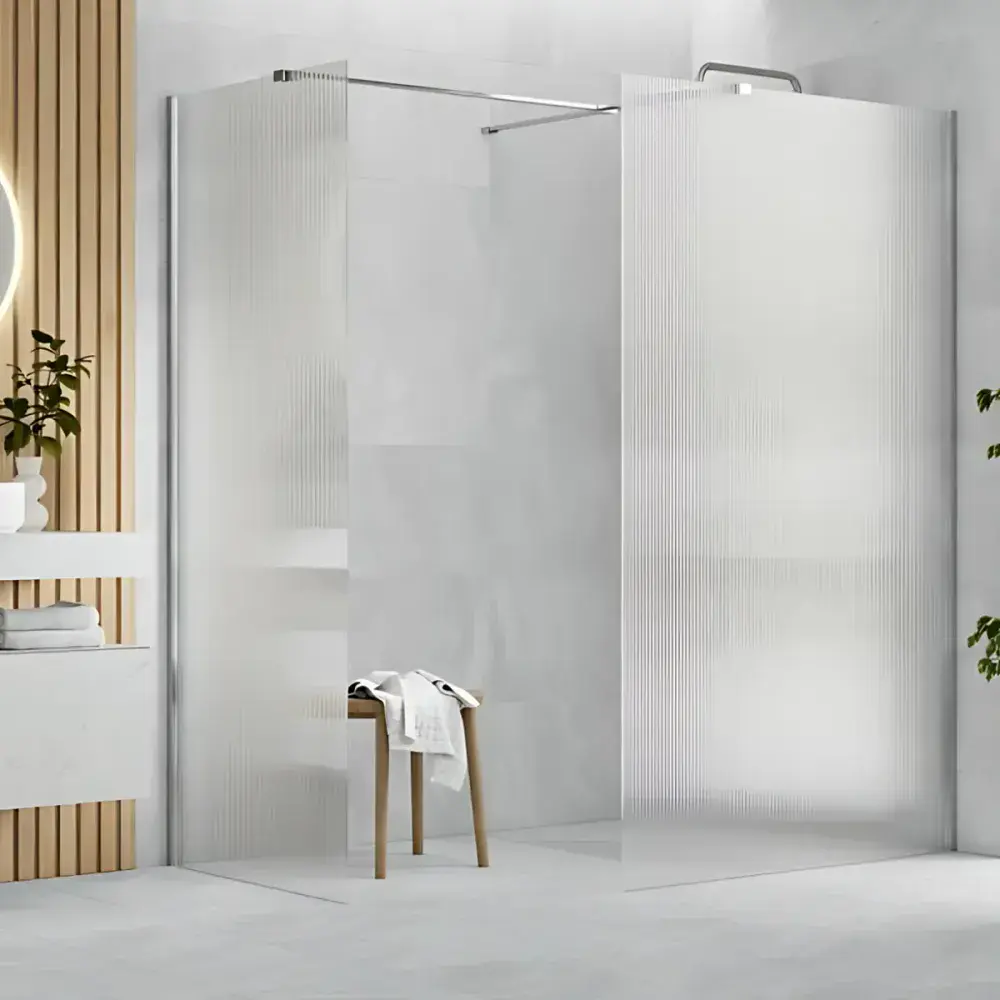 Iconplus Fluted Chrome 1200mm Walk in Shower Screen Optional Side Panel