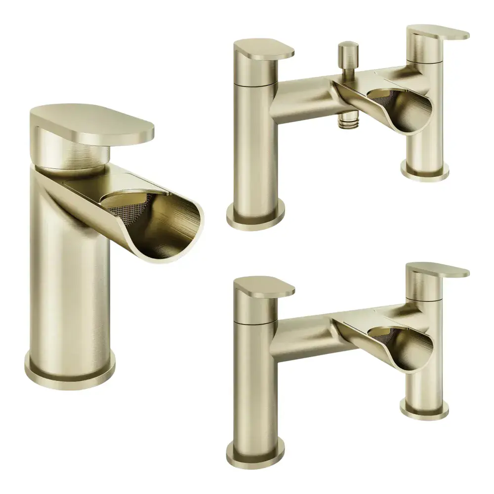 Ledwell Brushed Brass Bathroom Tap Set - Basin Mono Bath Filler & Bath ...