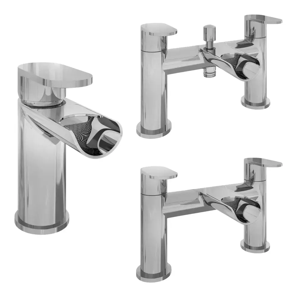Ledwell Chrome Bathroom Tap Set - Basin Mono Bath Filler & Bath Shower ...