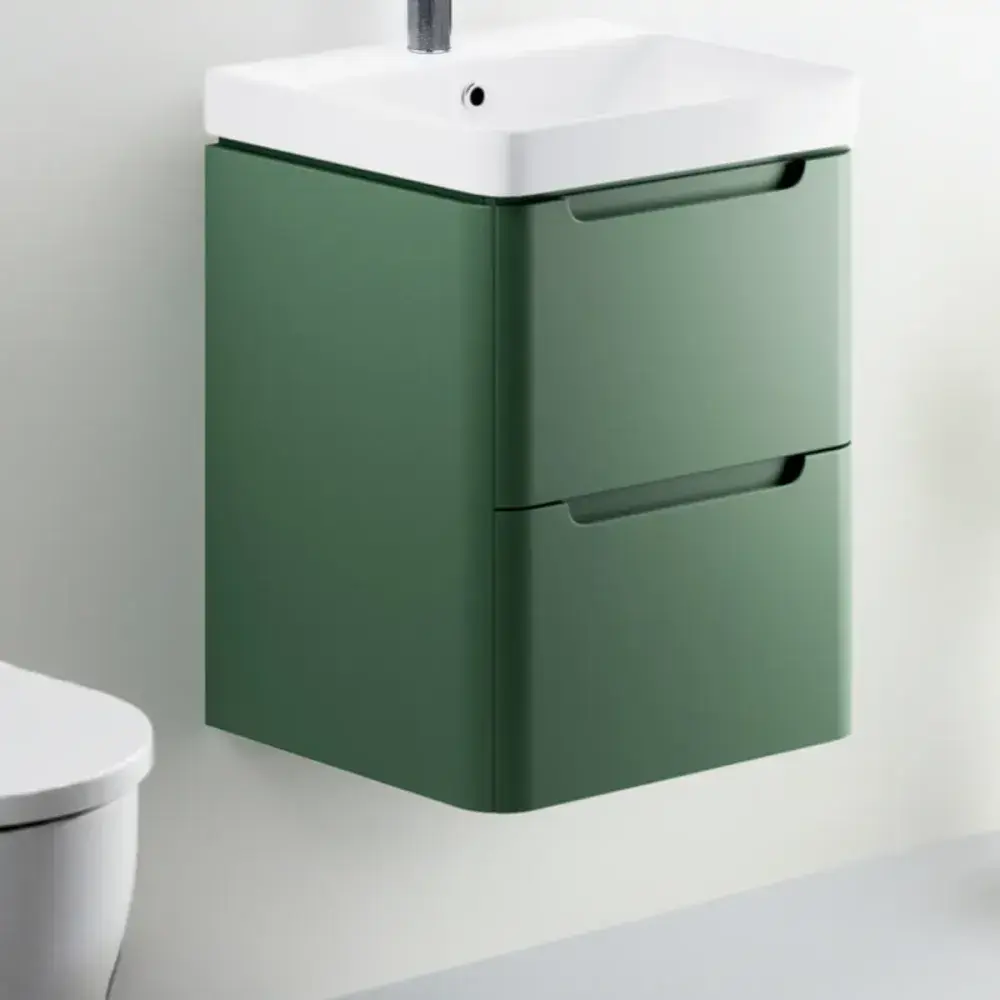 Libras 600 2 Drawer Wall Hung Basin Unit Matt Sage Green