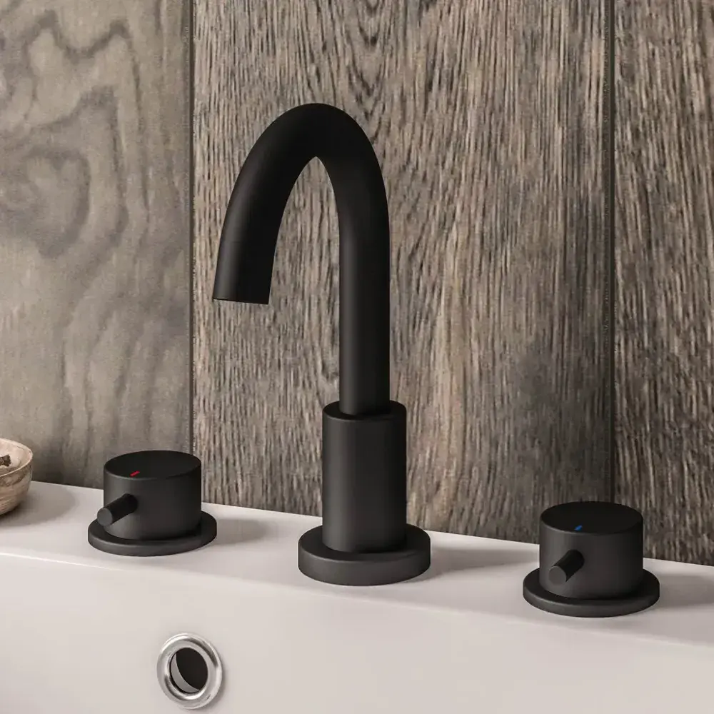 Meriden 3 Tap Hole Basin Mixer Tap Set Matt Black