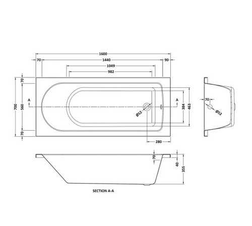 New Deva 1600 x 700mm Single Ended Bath