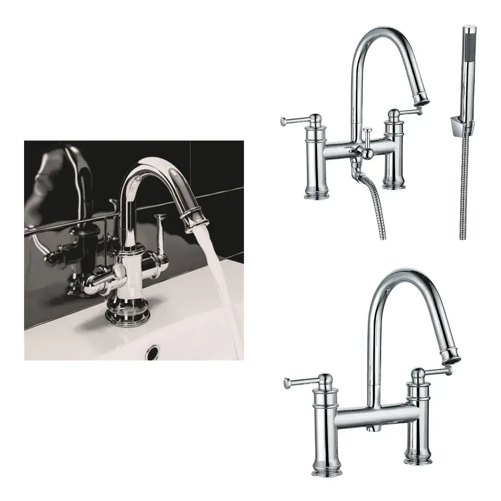 Newlyn Chrome Bathroom Tap Set - Basin Mono Bath Filler & Bath Shower ...