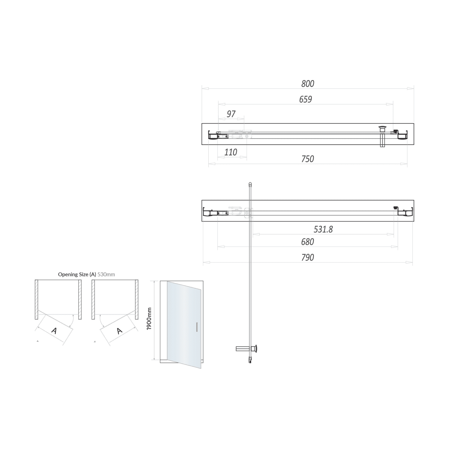 Niro Matt Black Pivot Door with Optional Side Panel & Tray Various Sizes