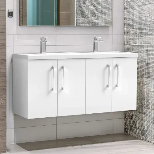 Odense 4 Door Wall Hung Vanity Unit With Double Ceramic Basin 1200mm ...