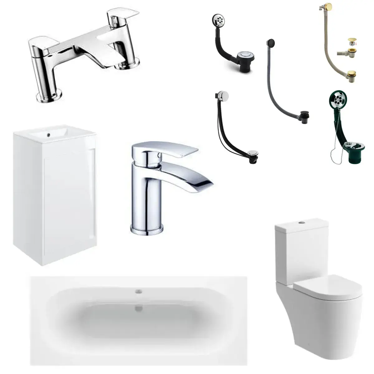 Reinforced Emery Round Double Ended Bath Basin Unit Close Coupled Toilet Taps Wastes