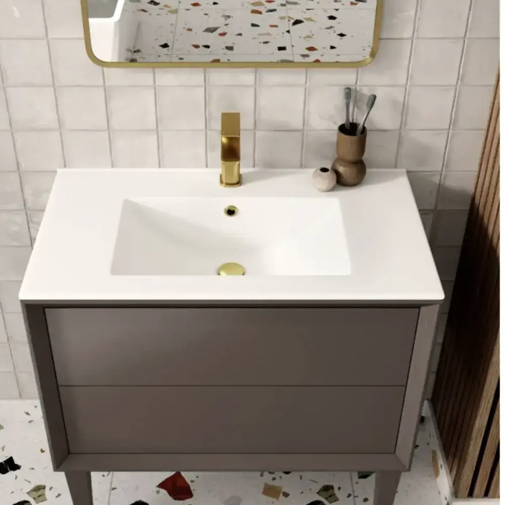 Riser 615mm 2 Drawer Wall Hung Basin Unit Matt Clay
