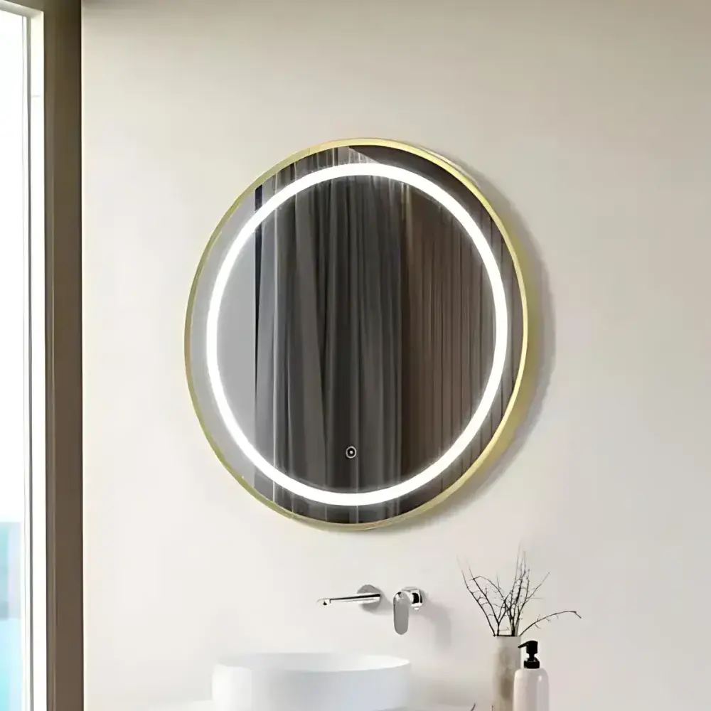 Round Mirror 600mm Brushed Brass Front Lit LED