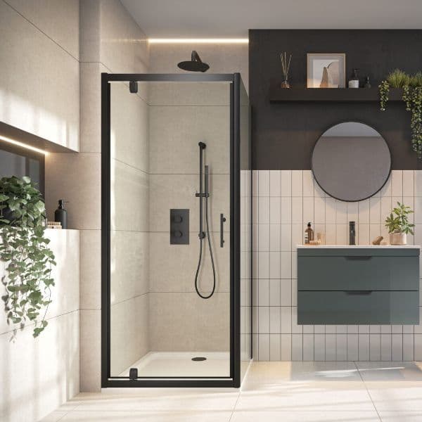 S6 Black 6mm Pivot Shower Door Enclosure Optional Side Panel Various Sizes