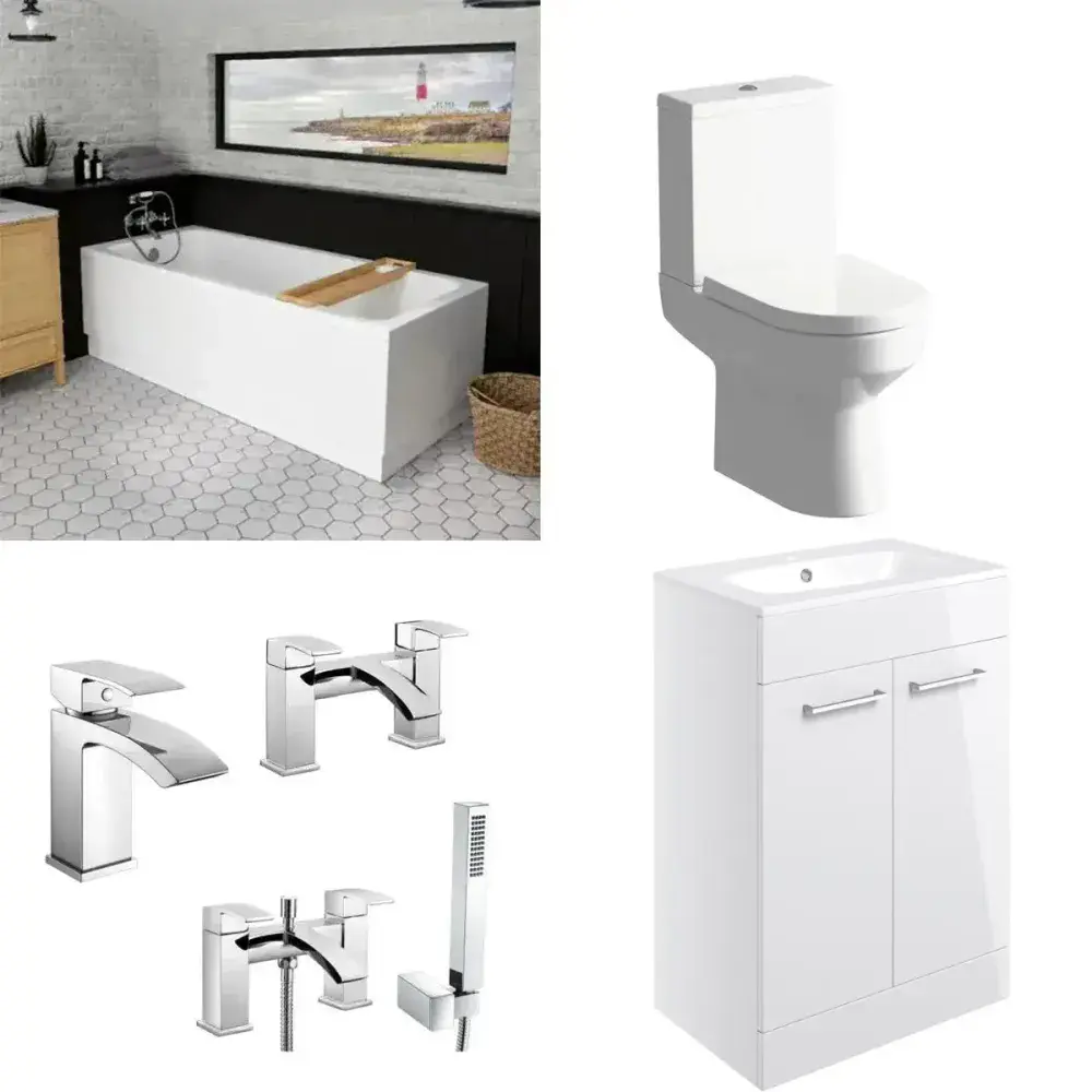 Serpens Bathroom Suite with 1600x800mm Bath Vanity Unit Toilet & Taps