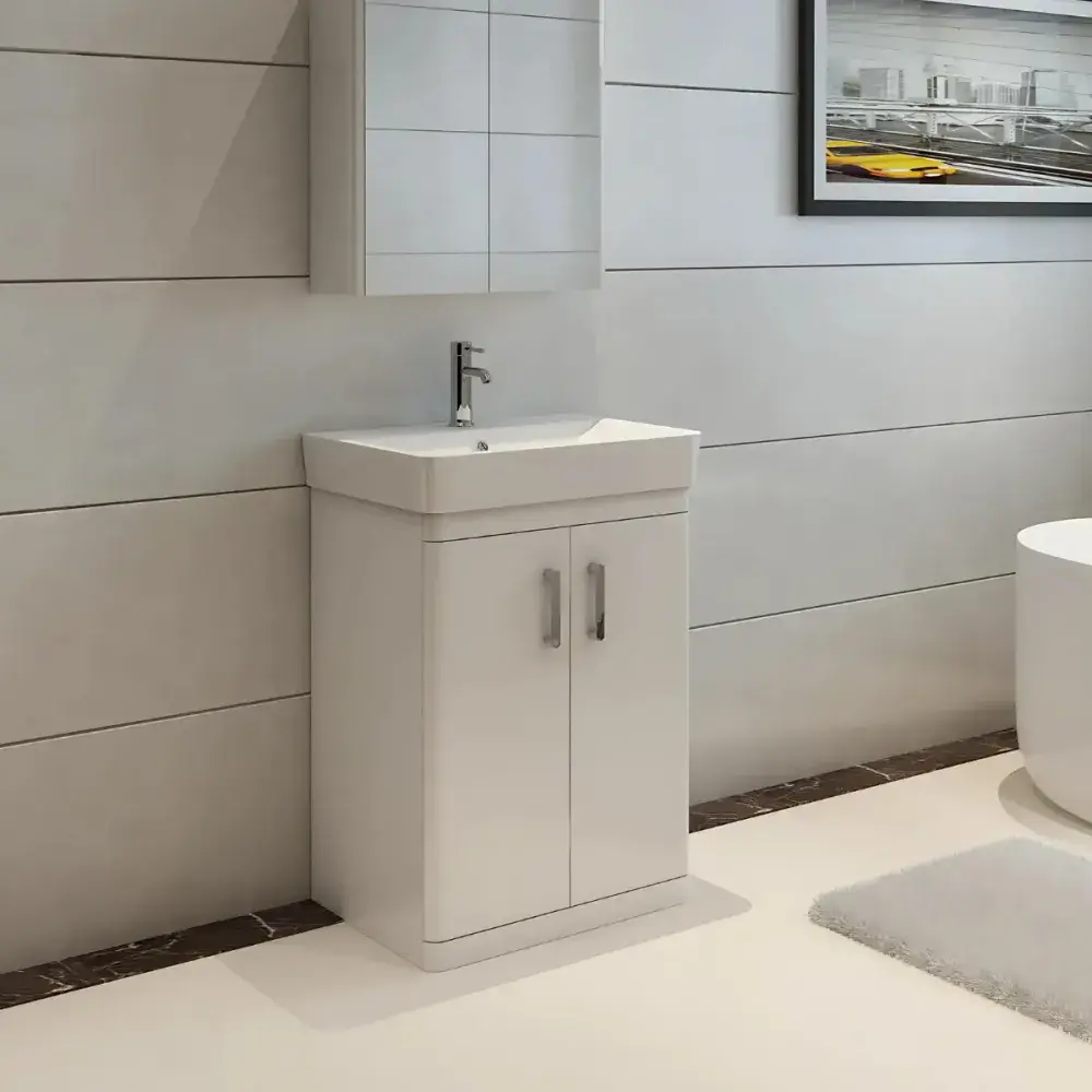 Solar Waterproof 600mm Vanity Unit with Ceramic Basin White