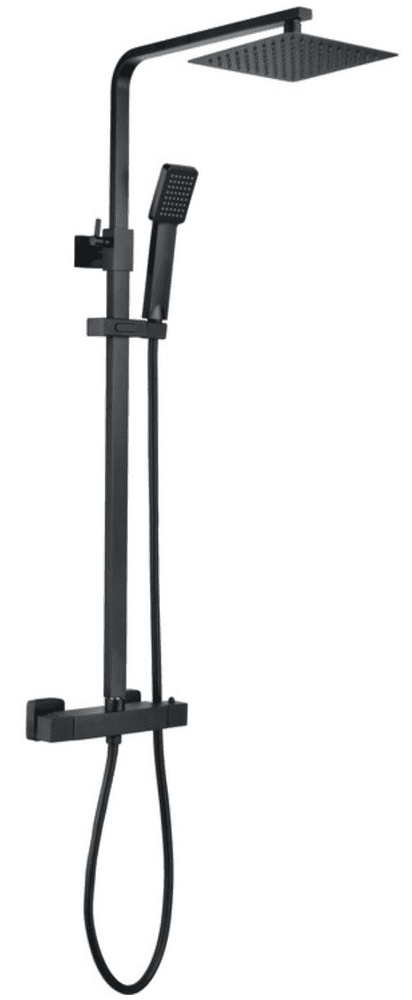 Square Cool Touch Thermostatic Bar Mixer with Riser Kit, Matt Black