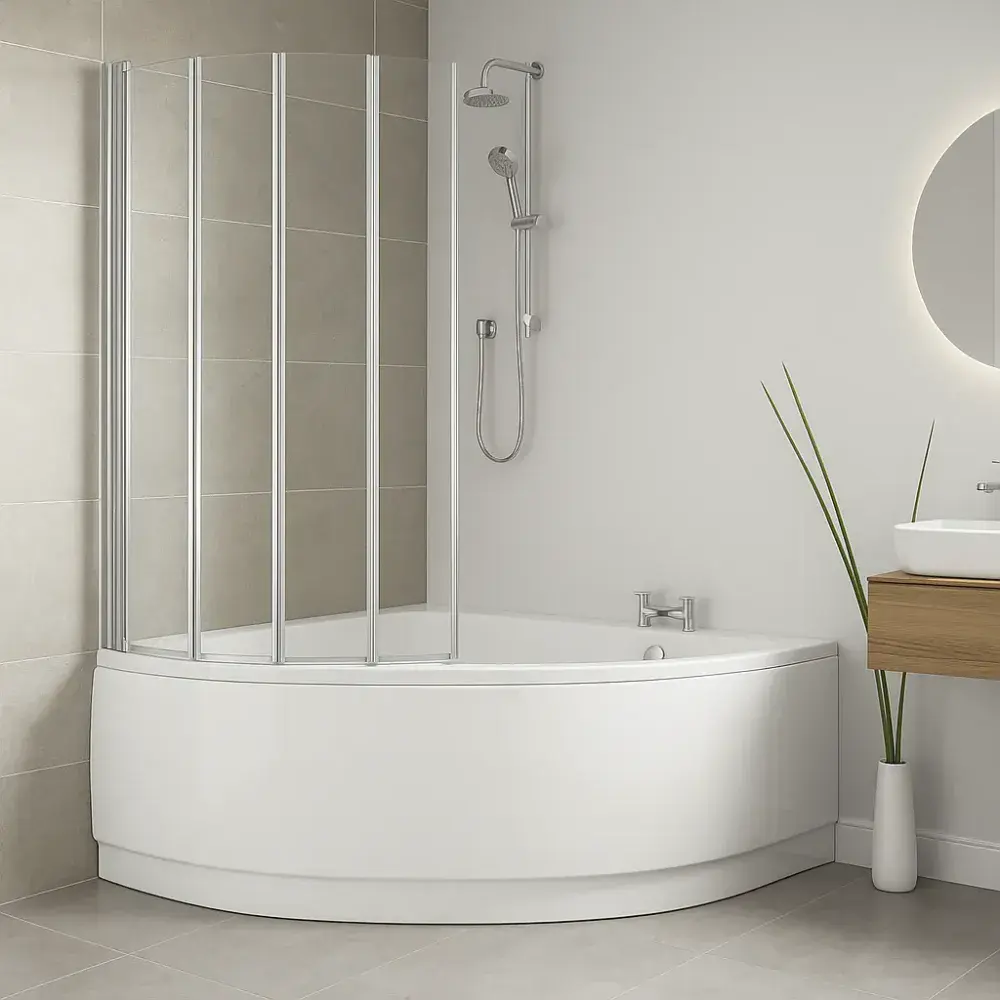 Universal 1250mm 5 Fold Bath Screen - Will Fit Corner Baths
