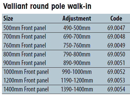 Valliant Round Pole Walk In Wetroom Glass Screen Various Sizes