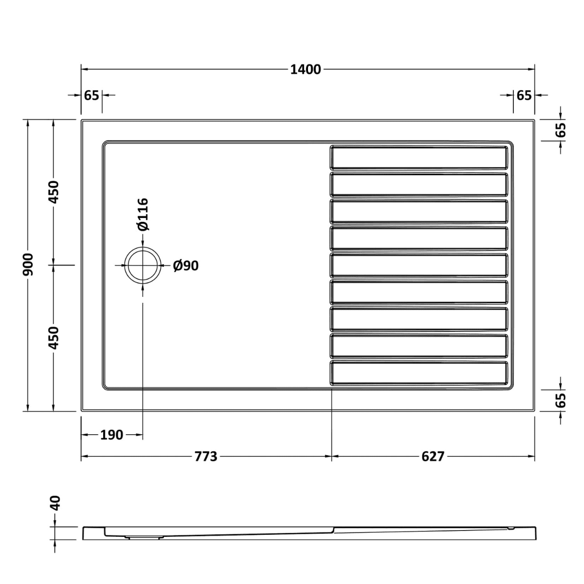 Vantage Walk In Shower Trays with Drying Area - Various Sizes