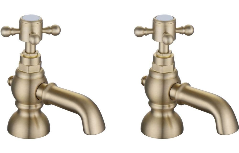 Victor Bath Taps Pair Brushed Brass Traditional Cross Top