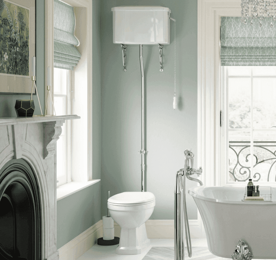 Victorian High Level Toilet with Pan Chrome Flushpipe Cistern and Soft ...