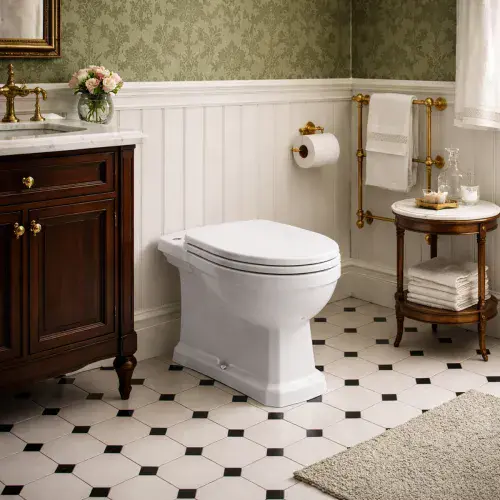 Victorian Style Back To Wall Toilet With White Soft Close Seat