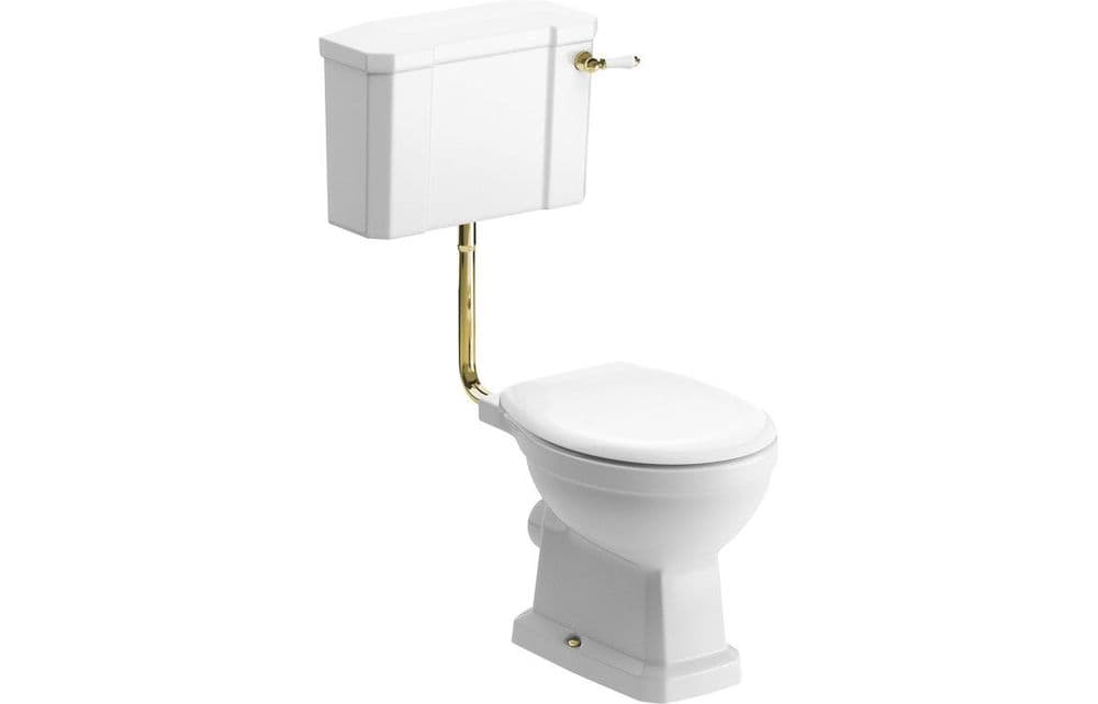 Victorian Style Low Level Toilet White Soft Close Seat Brass Flushpipe ...