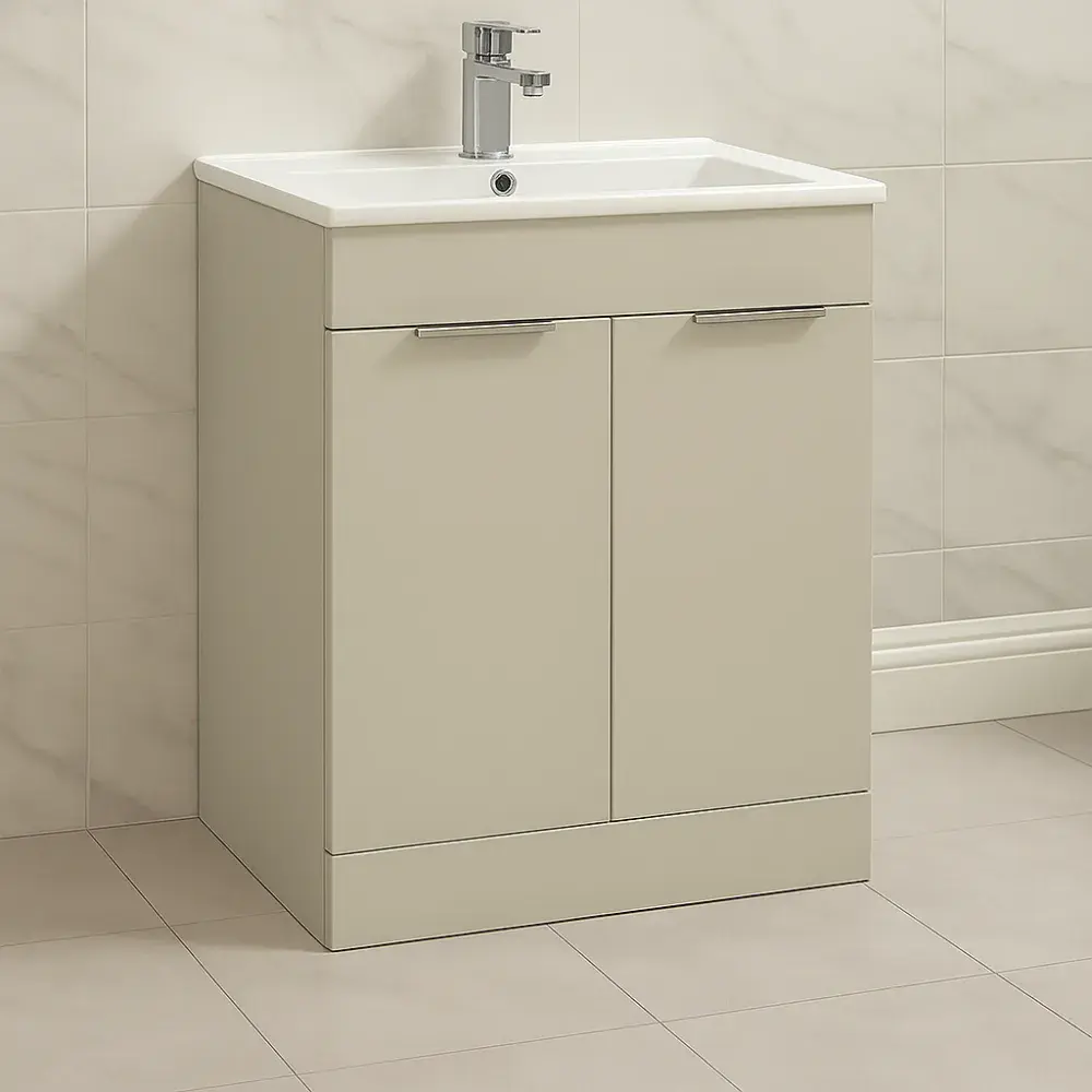 Vintage 615mm Floor Standing 2 Door Basin Unit with Basin Matt Latte