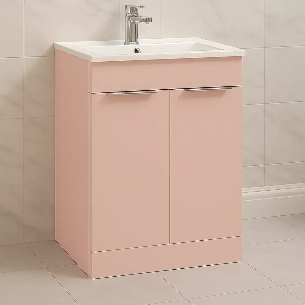 Vintage 615mm Floor Standing 2 Door Basin Unit with Basin Matt Pink