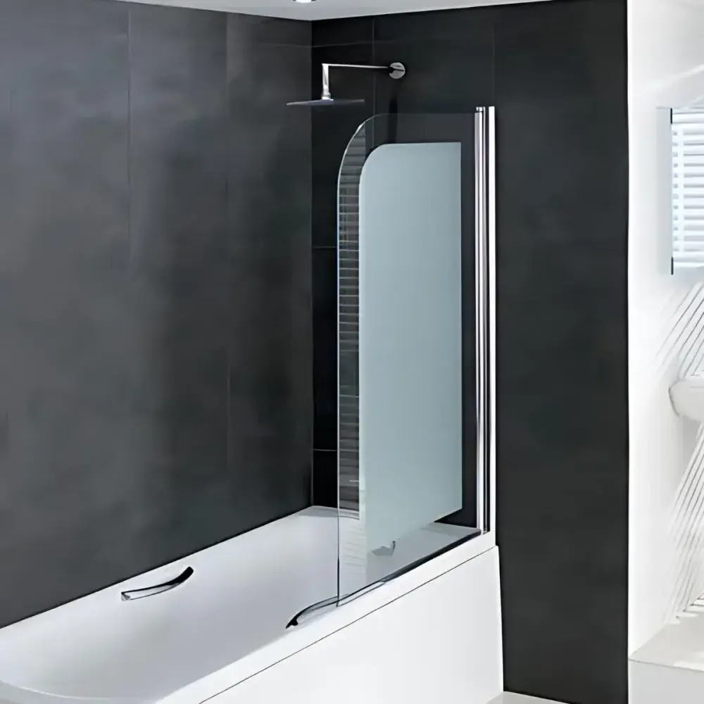 Volente Frosted Glass 8mm Hinged Bath Screen 850 x 1500mm