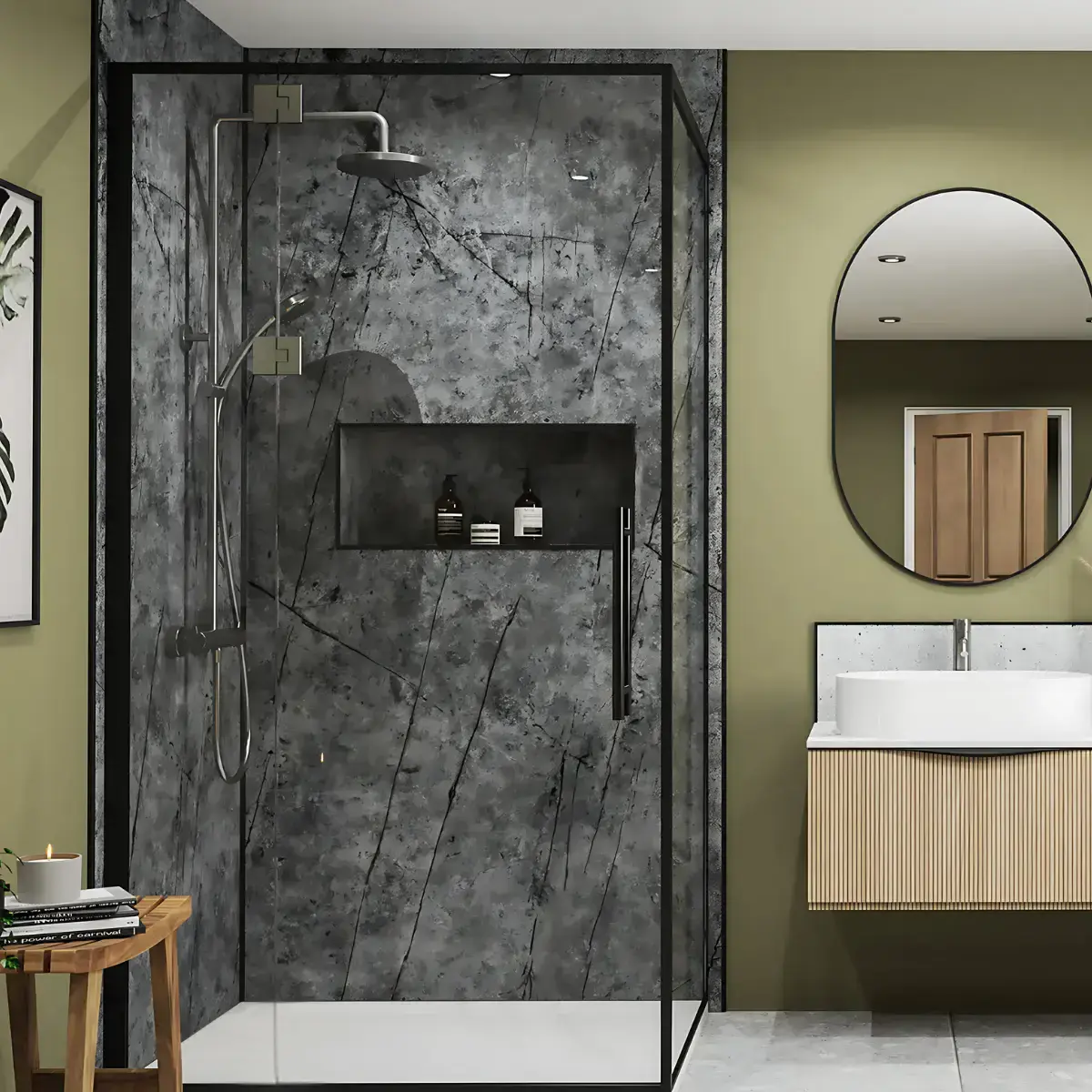 Shower Wall Panels Multi Grey Large Tile Effect PVC Panel | DBS