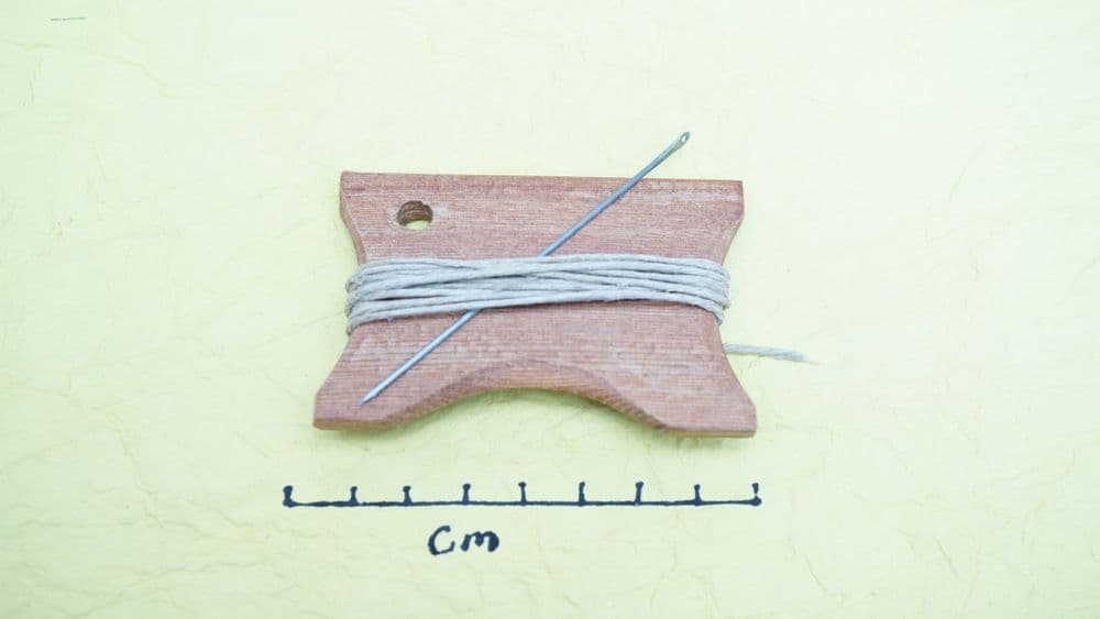 Bjorko cedar wood thread winder steel needle & 1 2m of linen thread