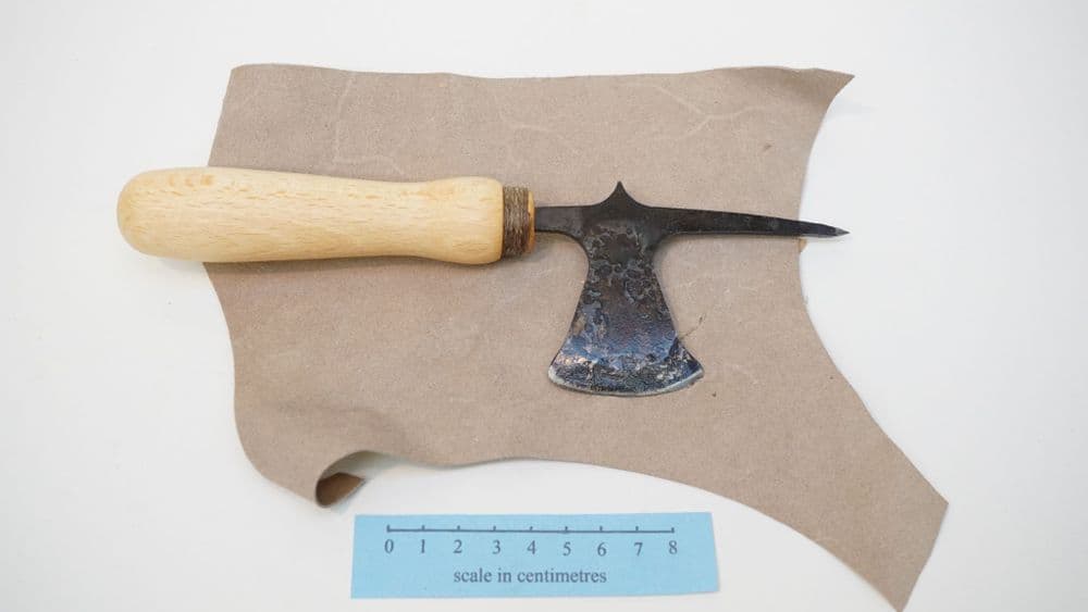 medieval leatherworkers combination lunette and awl & beech wood handle