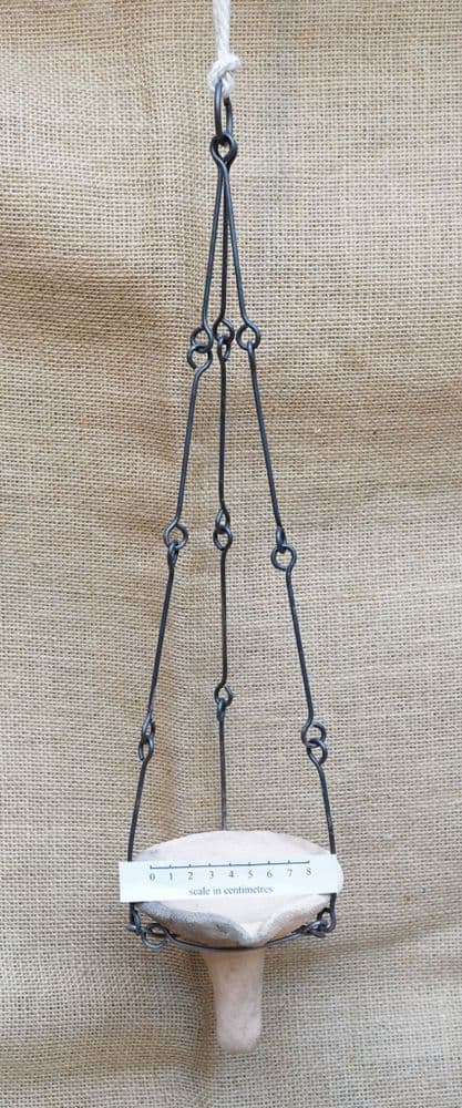 medieval pottery cresset oil lamp and suspension chain in forged steel