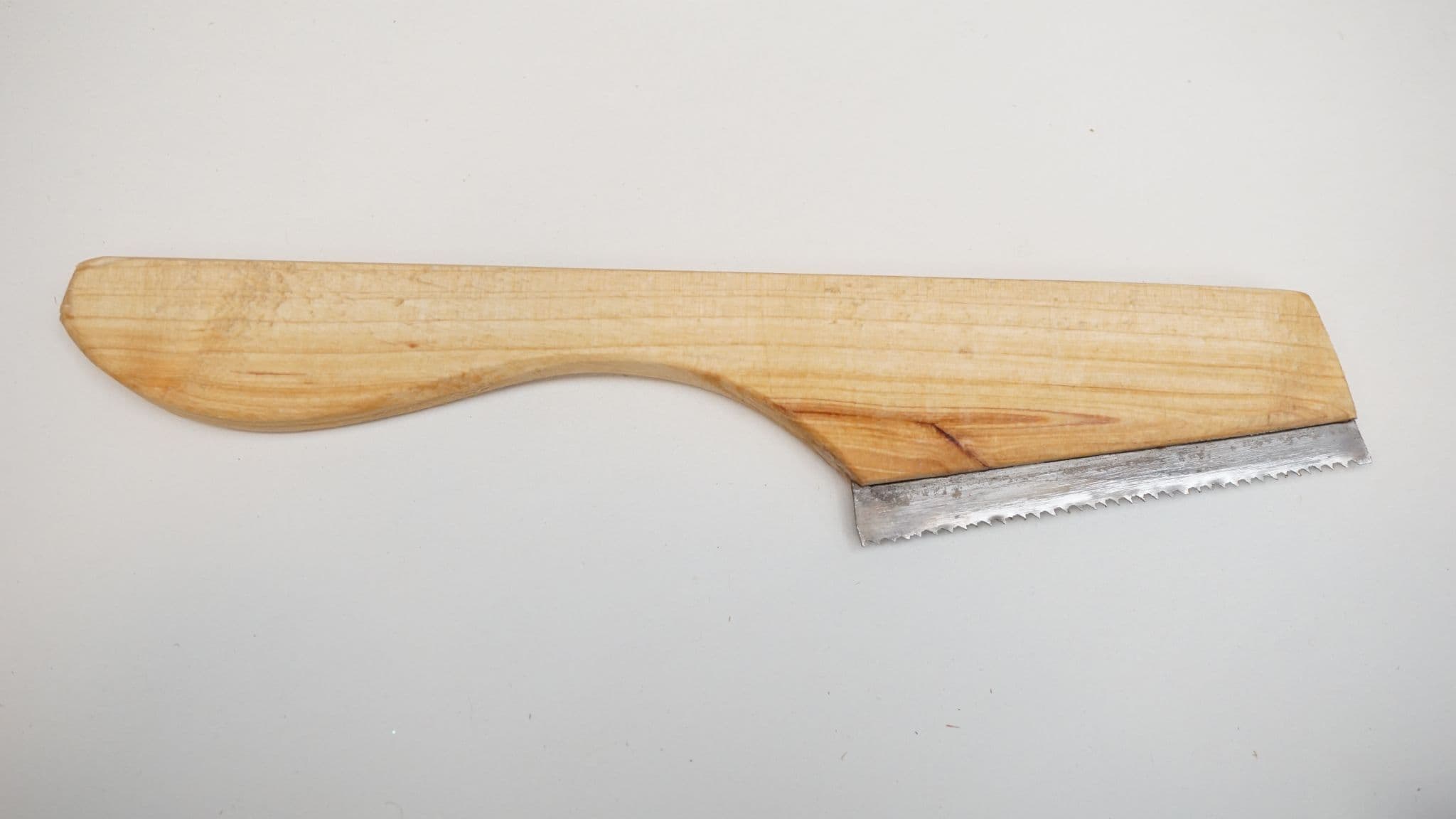 medieval style small angled veneer saw with lemon cedar wood handle