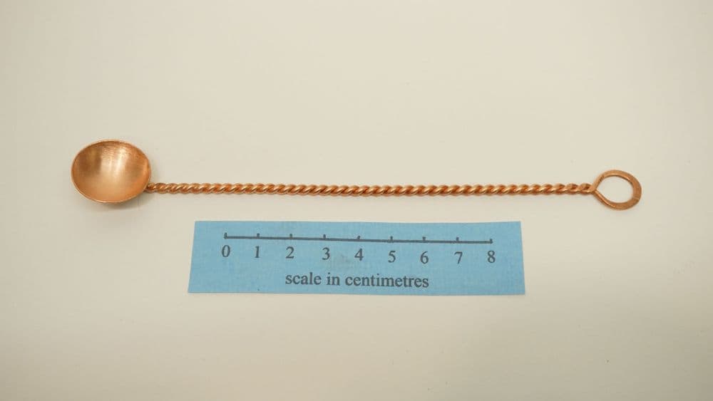 roman copper apothecaries or traders spice spoon with twisted handle