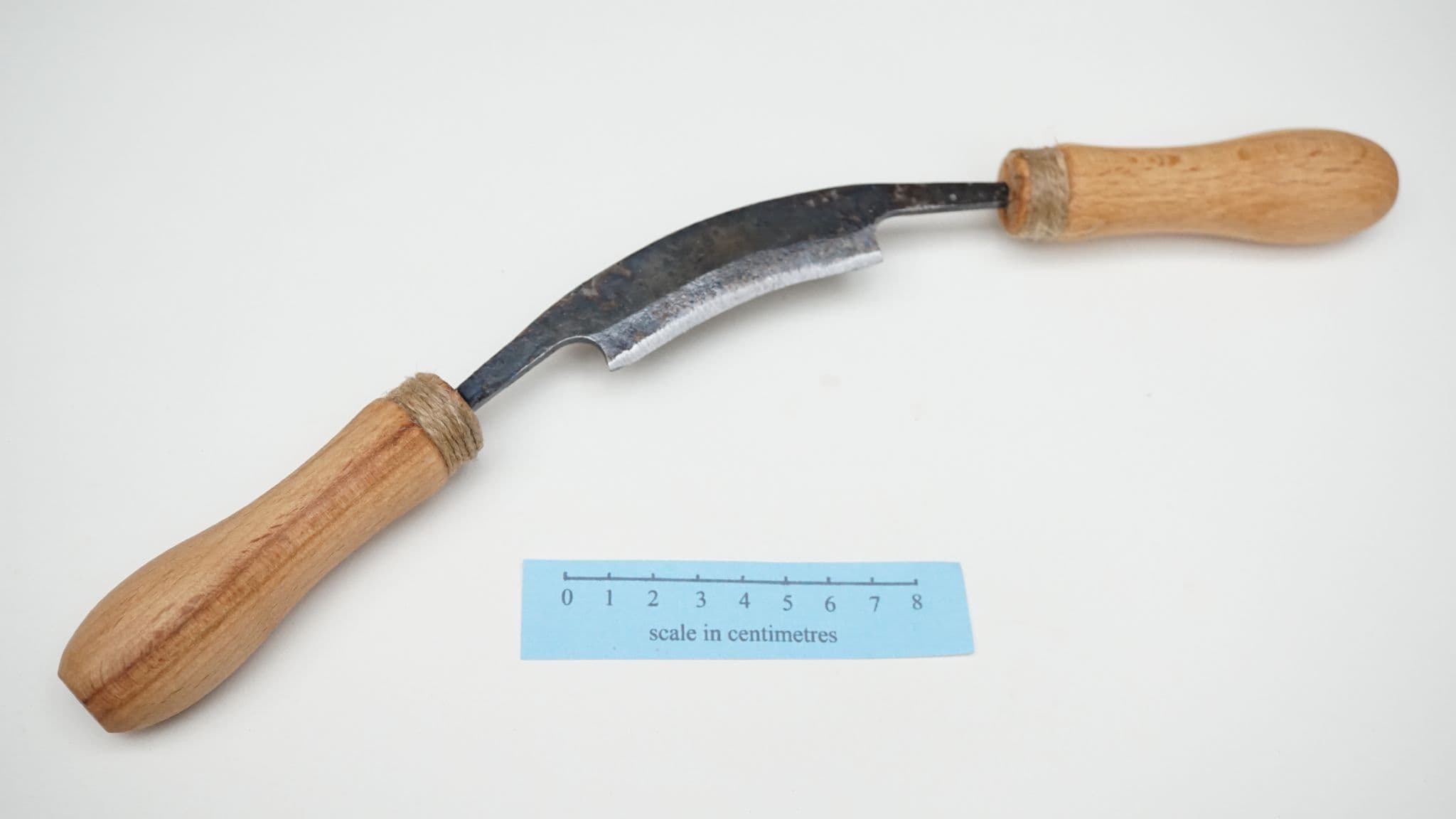 Roman Seville curved drawknife 3" long cutting edge & flax ferrules
