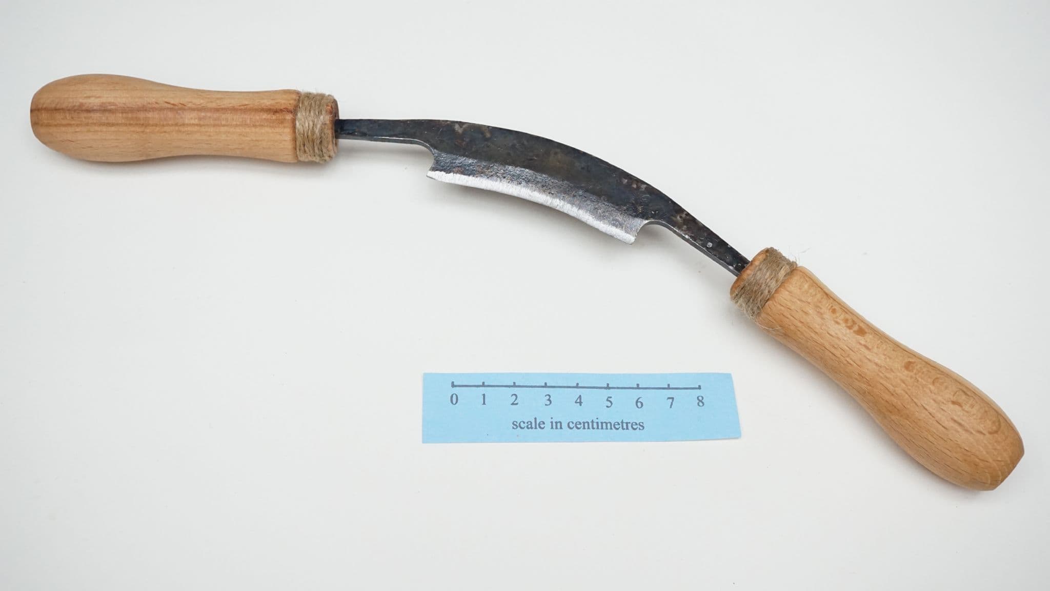 Roman Seville curved drawknife 3" long cutting edge & flax ferrules