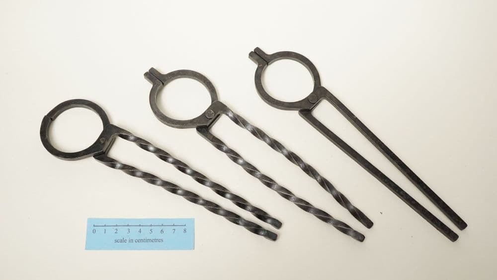 Roman Tongs or Pliers set of three hand made Camerton and trier finds